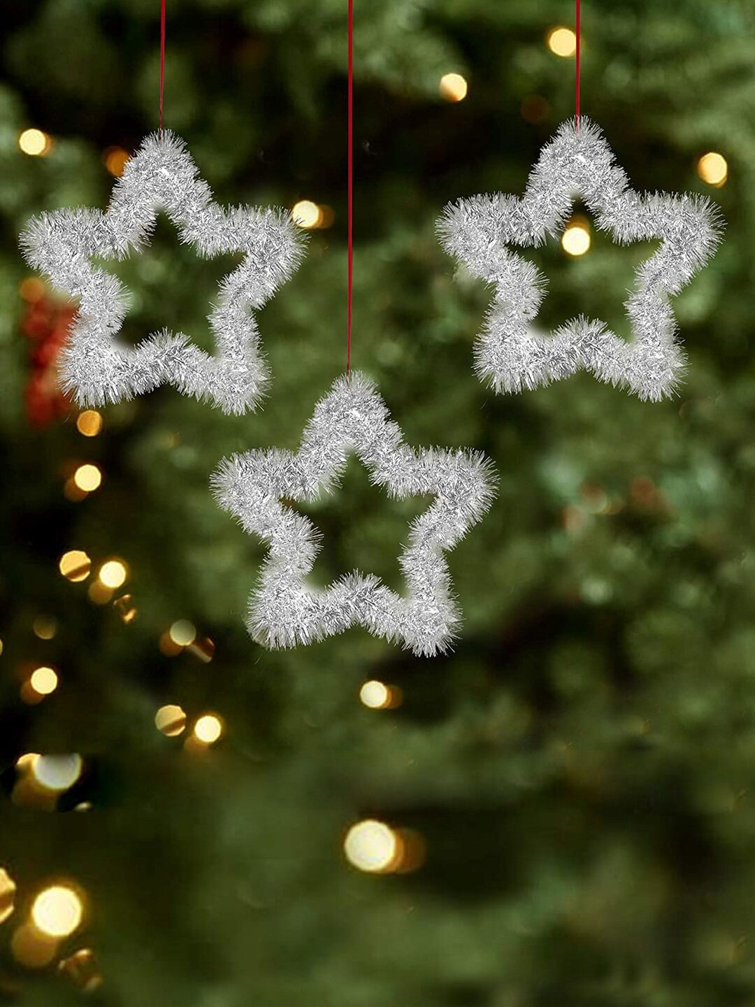 Buy | Set of 3 Stars Tinsel Christmas Tree Wall Door Hanging Decoration ...