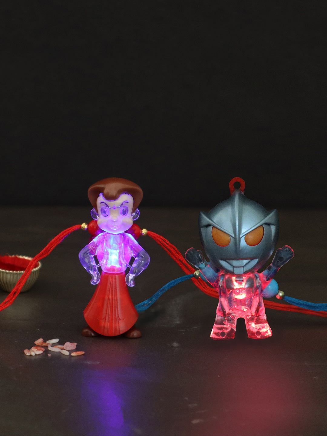 Buy | Set of 2 LED Light Rakhi with Roli Chawal and Card | Tied Ribbons