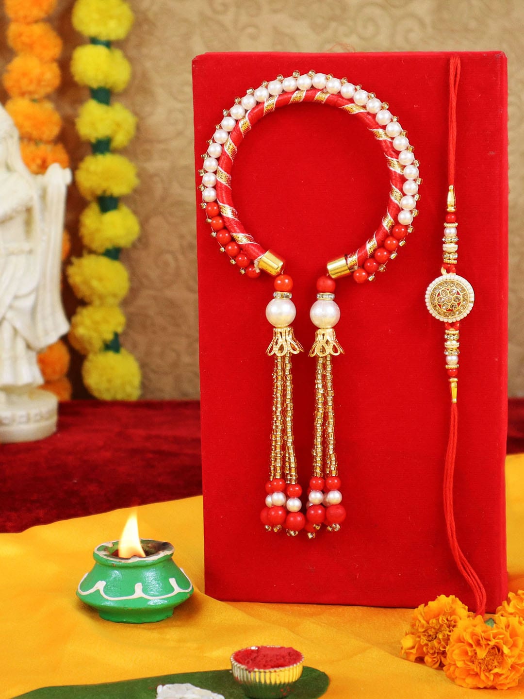 Buy | Red Bhaiya Bhabhi Lumba Bangle Rakhi Set with Card | Tied Ribbons