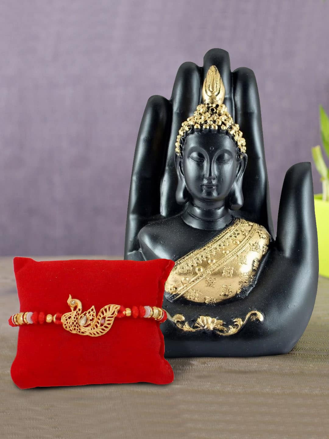 Buy | Men Gold Toned and Red Rakhi for Brother with Buddha Idol Gift ...