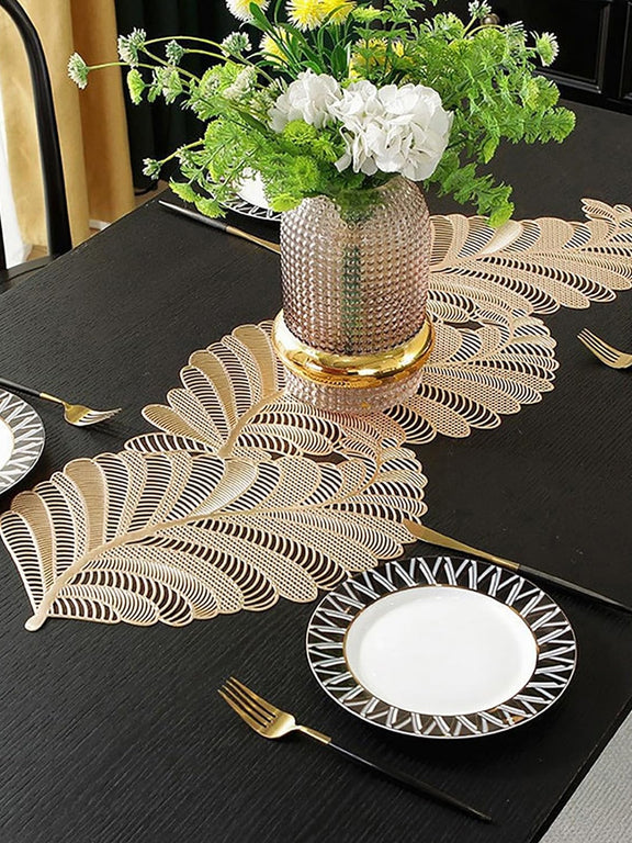 Buy | Beige Cutwork Leaf Shaped Table Runner | Tied Ribbons