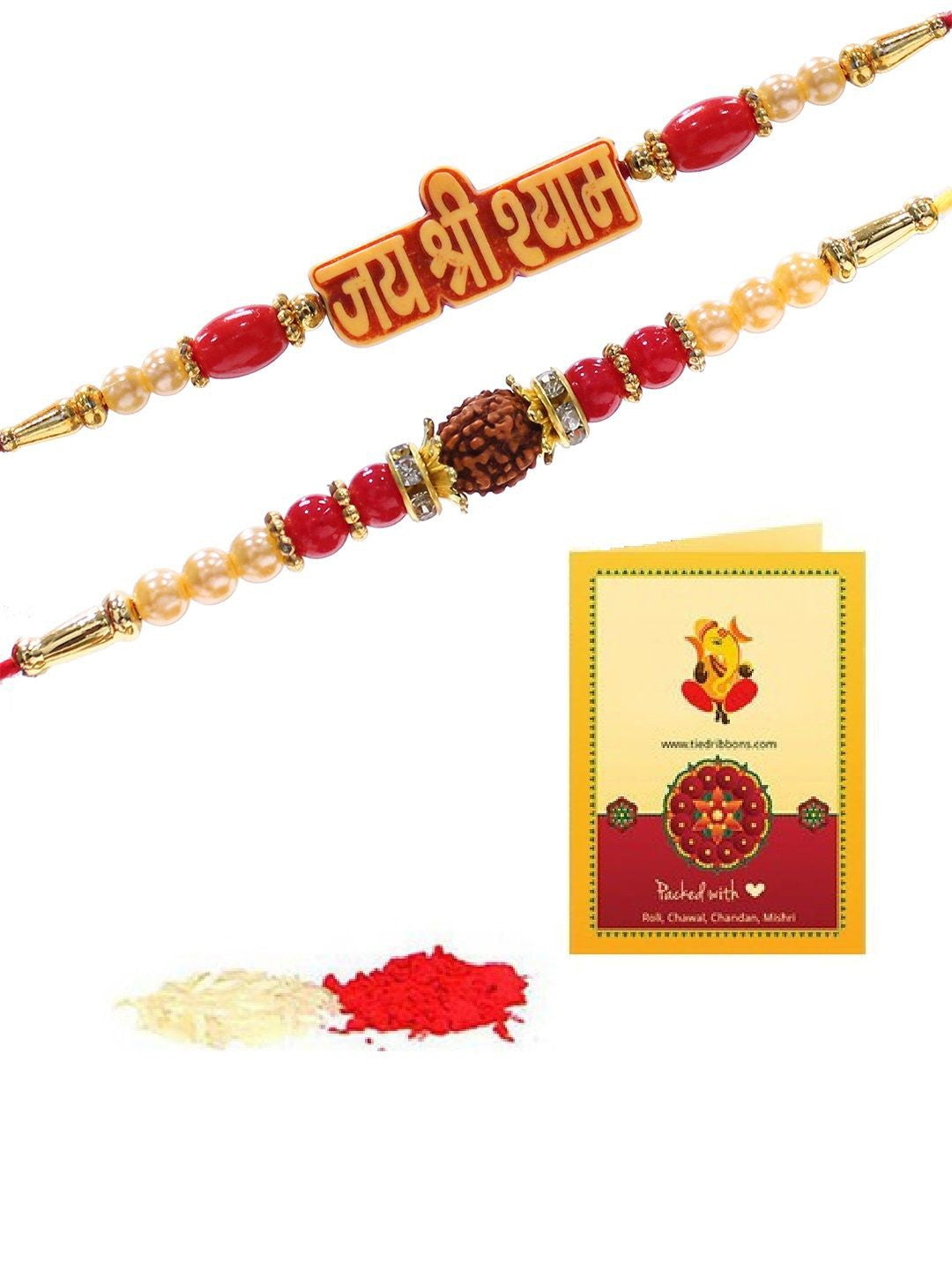 Buy | Set of 2 Rakhi Thread Rakhis with Roli Chawal | Tied Ribbons