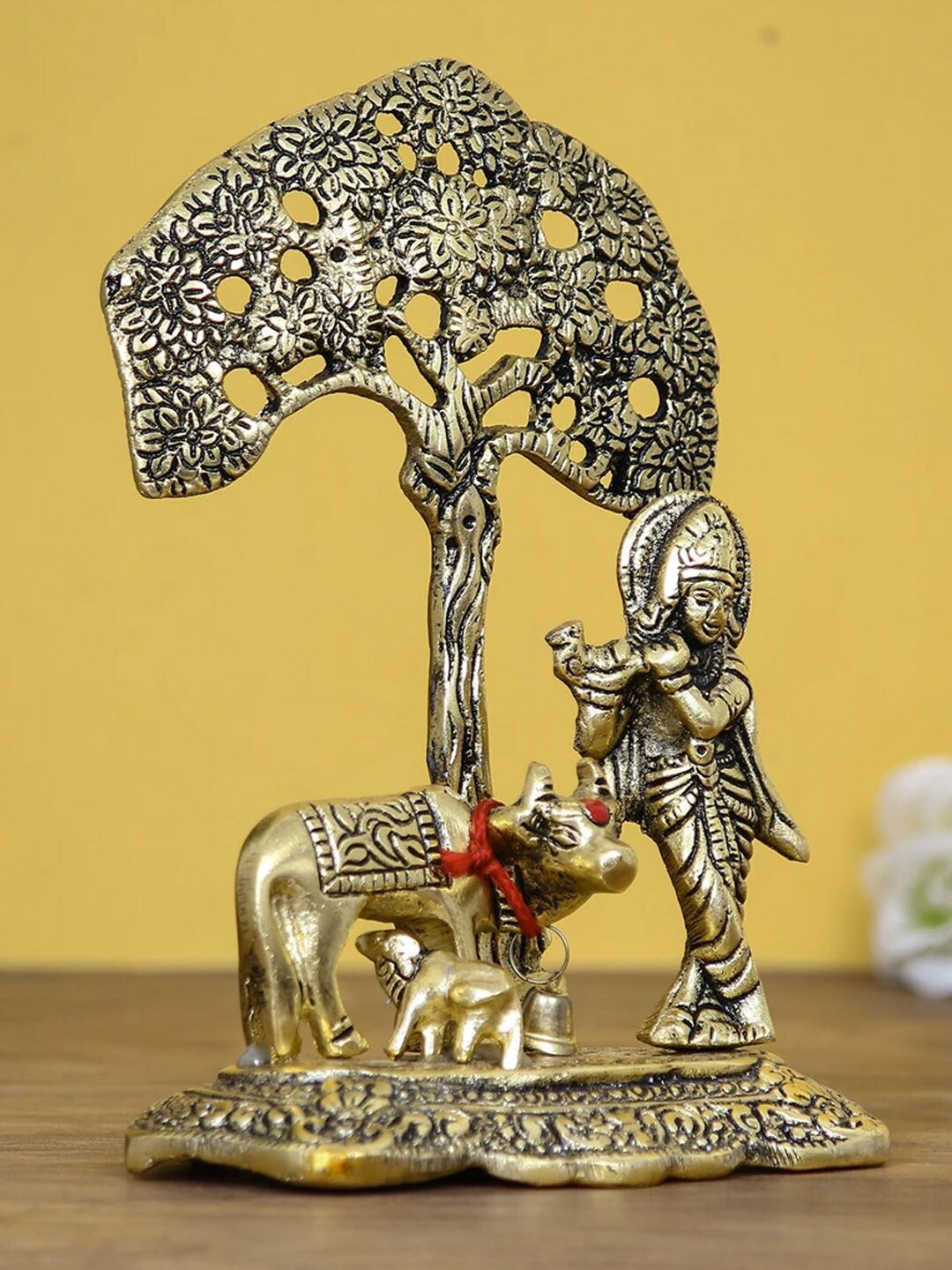 Buy | Krishna Idol with Cow Brass Statue | Tied Ribbons