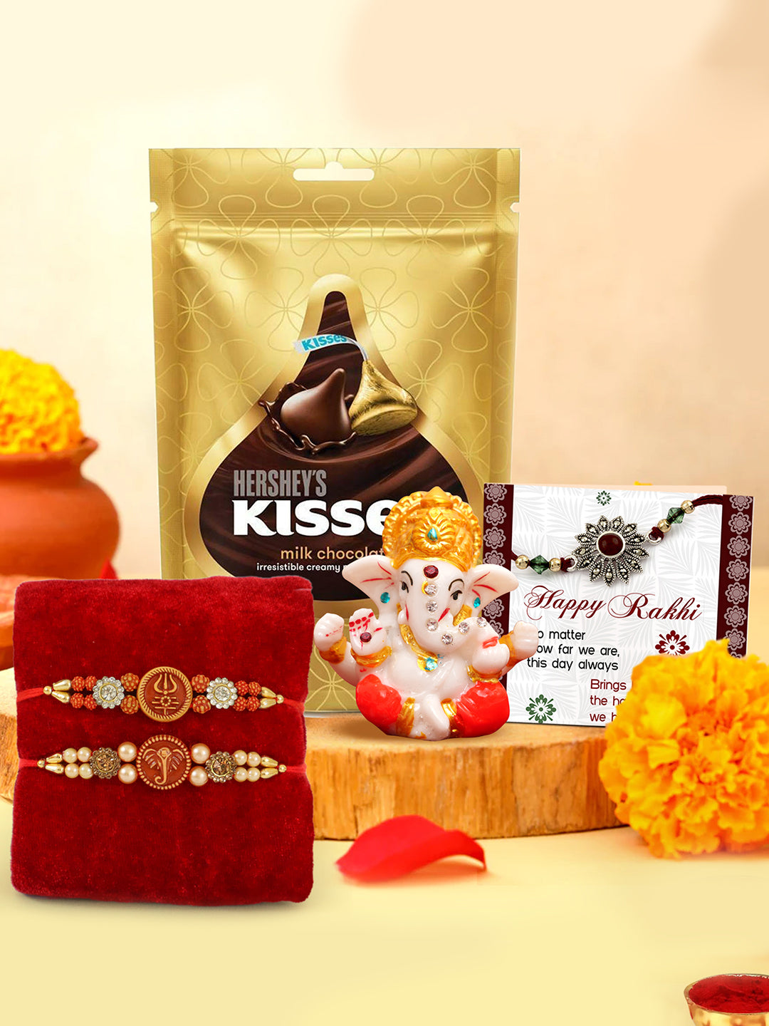 Buy | Set of 2 Designer Rudraksh Rakhi for Brother Bhaiya with Hershey ...