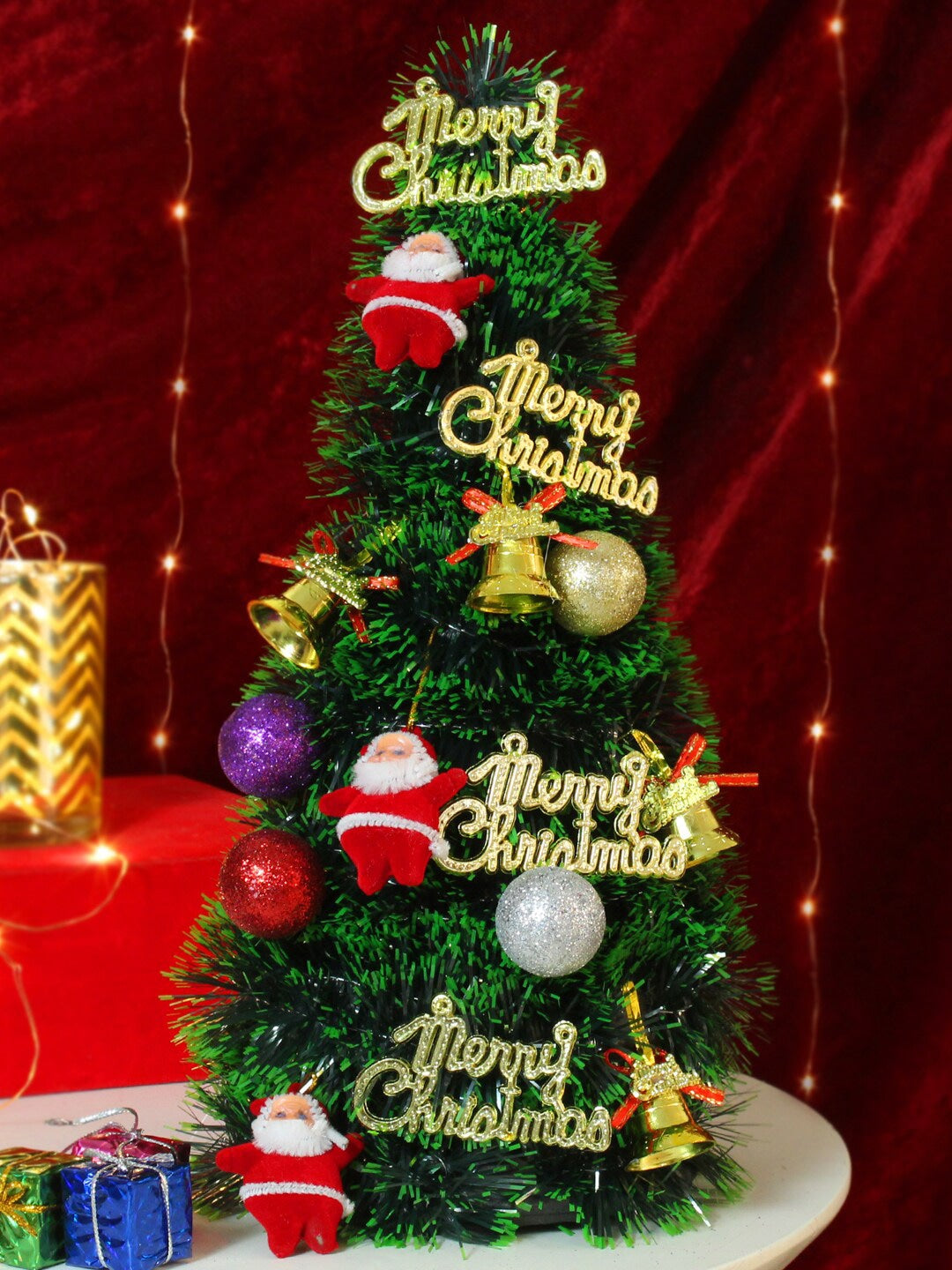 Buy | Green & Red Textured Artificial Christmas Tree With 54 Hanging ...