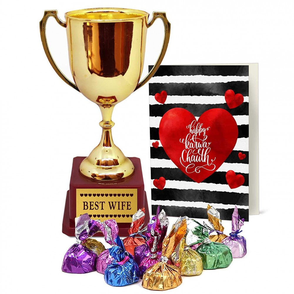 Buy | Karwachauth Cute Golden Trophy with Hand Made Chocolate | Tied ...