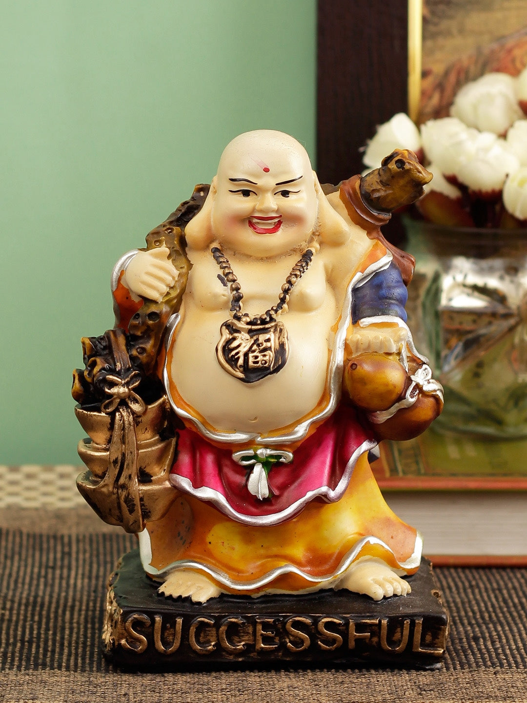 Buy | Cream-Coloured and Gold-Toned Laughing Buddha Showpiece | Tied ...