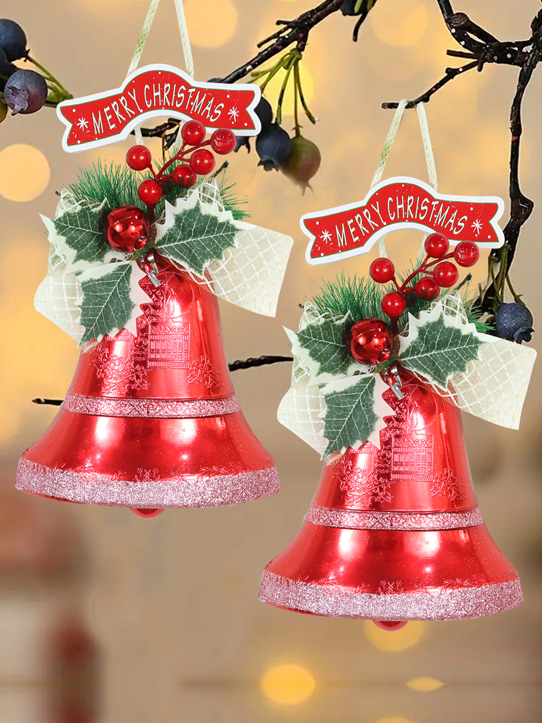 Buy | Double Red Christmas Bells Ornament | Tied Ribbons