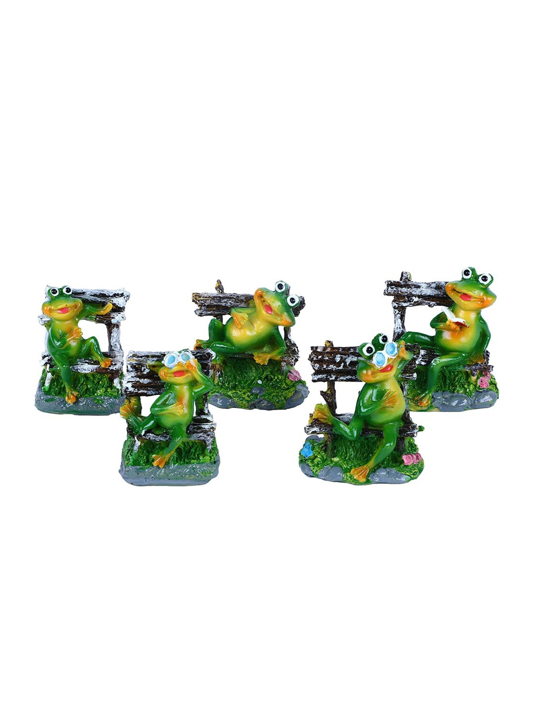 Buy | Green &Yellow Set Of 5 Frog Showpieces Garden | Tied Ribbons