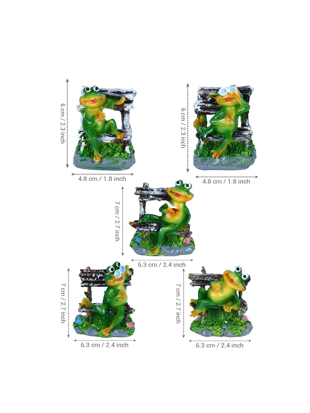 Buy | Green &Yellow Set Of 5 Frog Showpieces Garden | Tied Ribbons