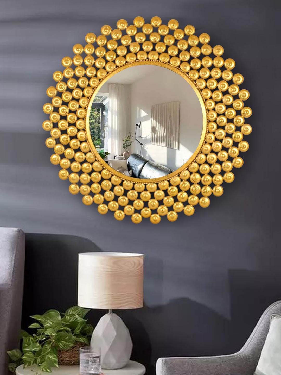 Buy | Gold-Toned Decorative Leaf Wall Mirror | Tied Ribbons