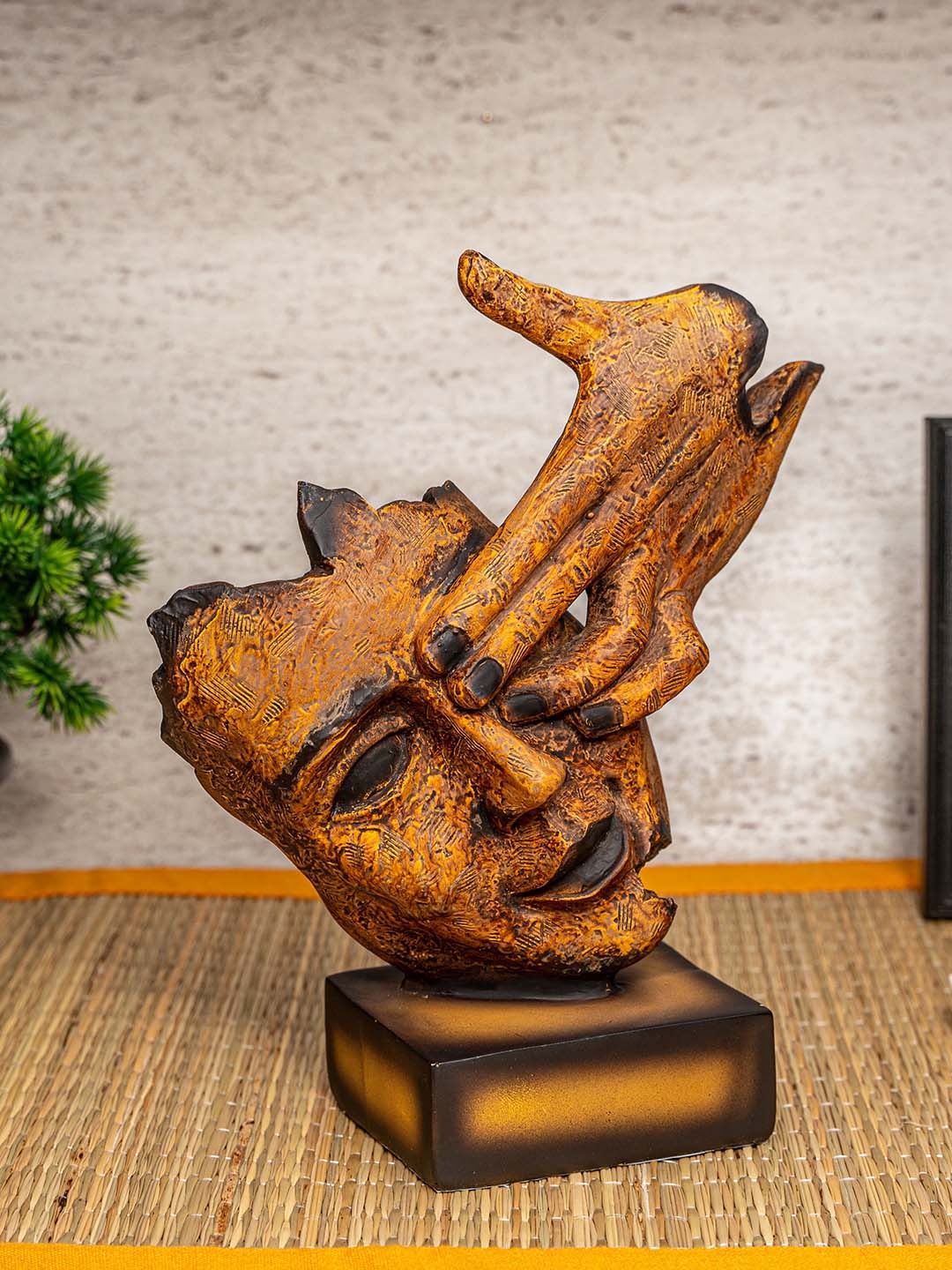 Buy | Gold-Toned Human Face Statue | Tied Ribbons