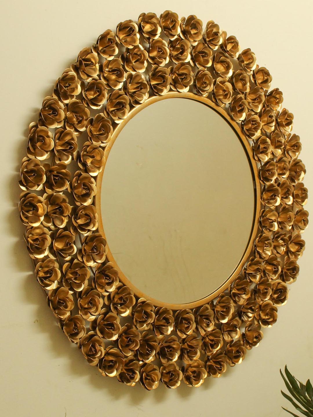 Buy | Gold-Toned Textured Rose Flower Mirror | Tied Ribbons