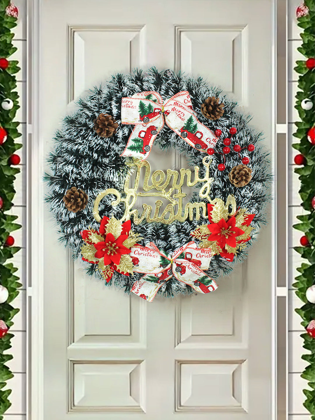 Buy | Green & Red Artificial Big Wreath For Christmas | TIED RIBBONS ...