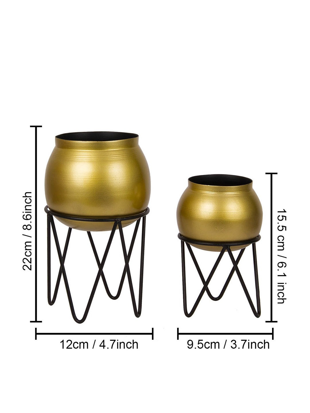 Buy | Set Of 2 Gold-Toned & Black Metal Table-Top Planters | Tied Ribbons