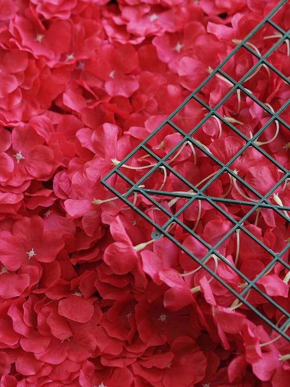 Buy | Red Artificial Hydrangea Flowers Wall Panel | Tied Ribbons