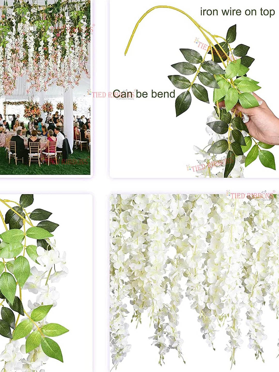 Buy | Set Of 12 White and Green Artificial Hanging Wisteria Flower ...