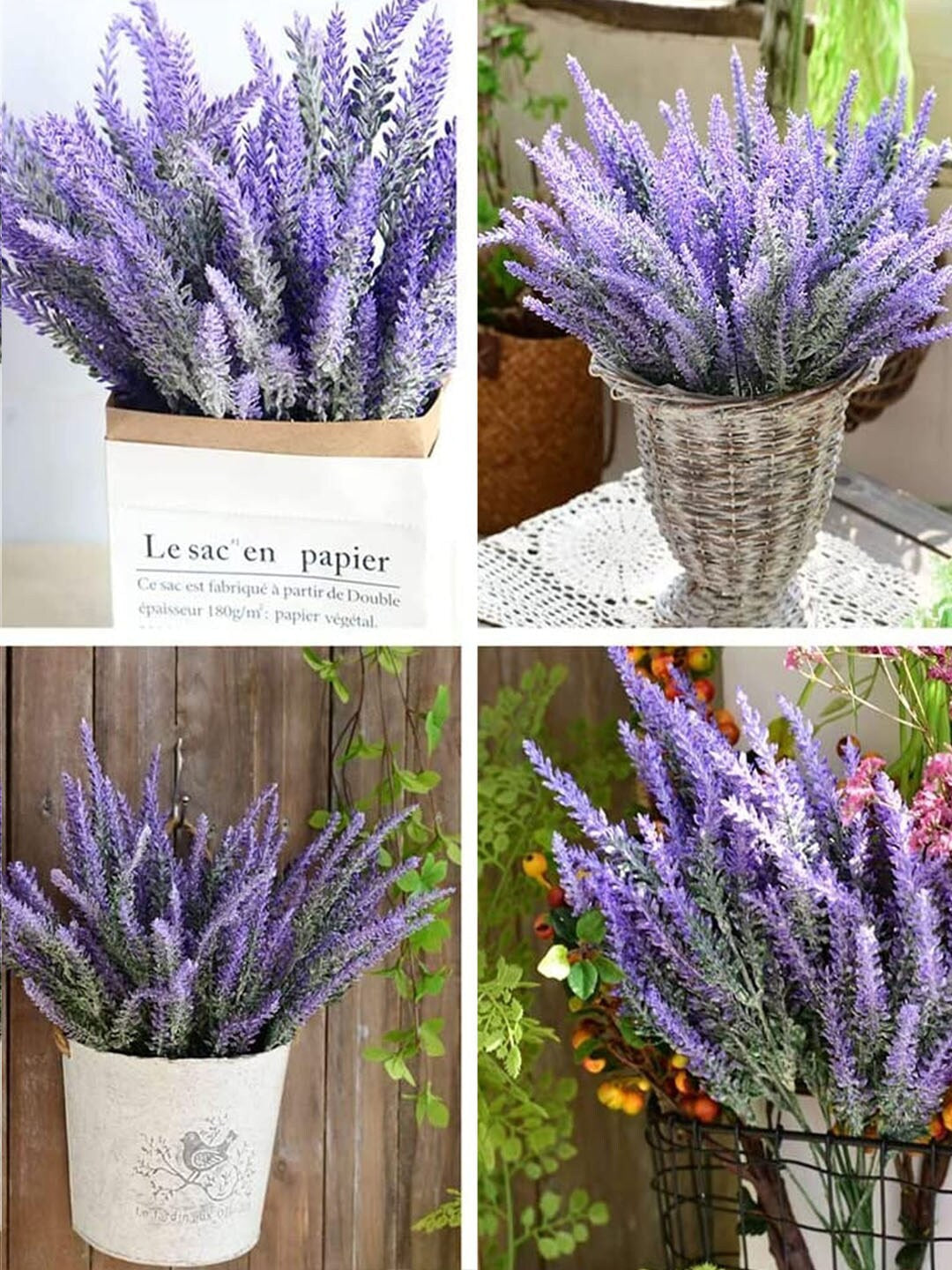 Buy | Set Of 4 Lavender Artificial Flowers Without Vase | Tied Ribbons