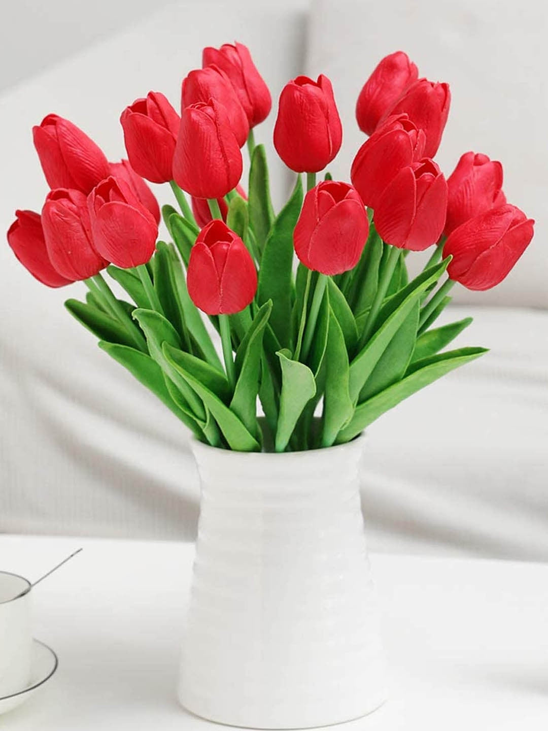 Buy | Set Of 5 Red and Green Artificial Tulip Silk Flowers Sticks ...
