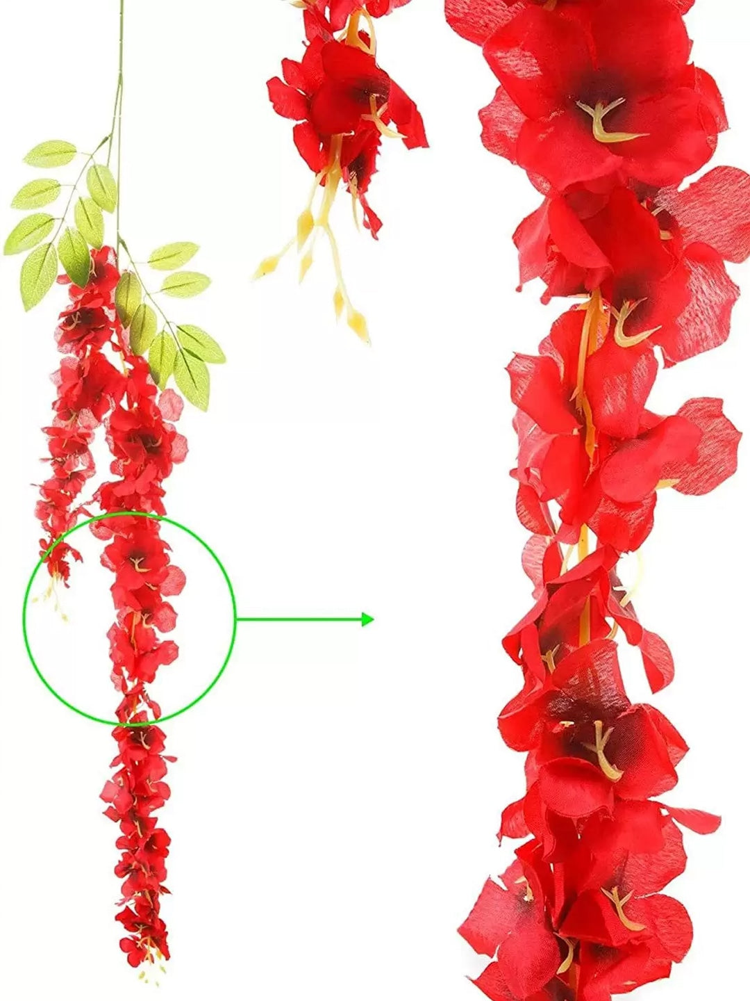 Buy | Set Of 6 Red and Green Artificial Hanging Wisteria Flower-Strings ...