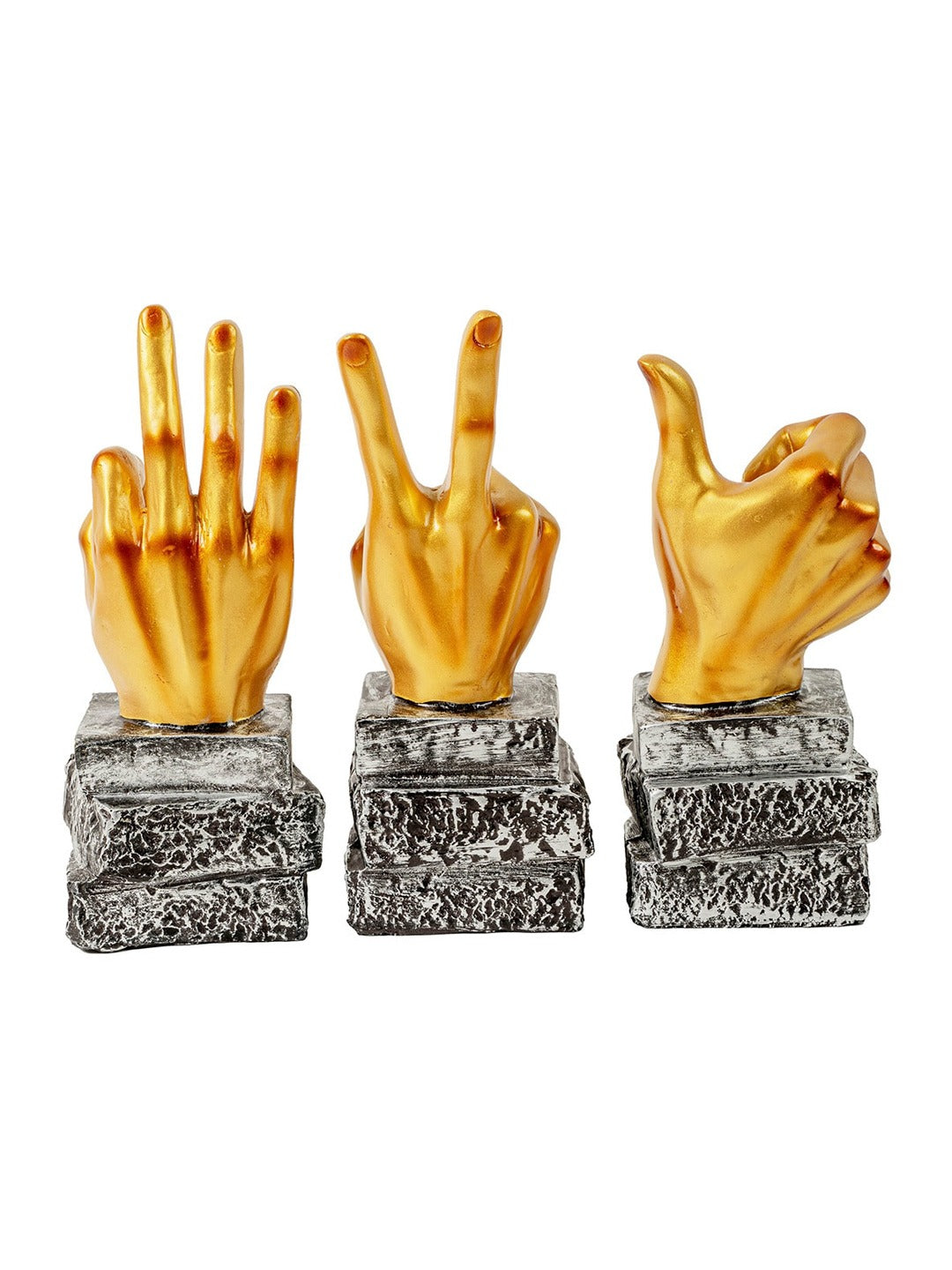 Buy | Set of 3 Hand Sign Statue Decorative Showpiece | Tied Ribbons