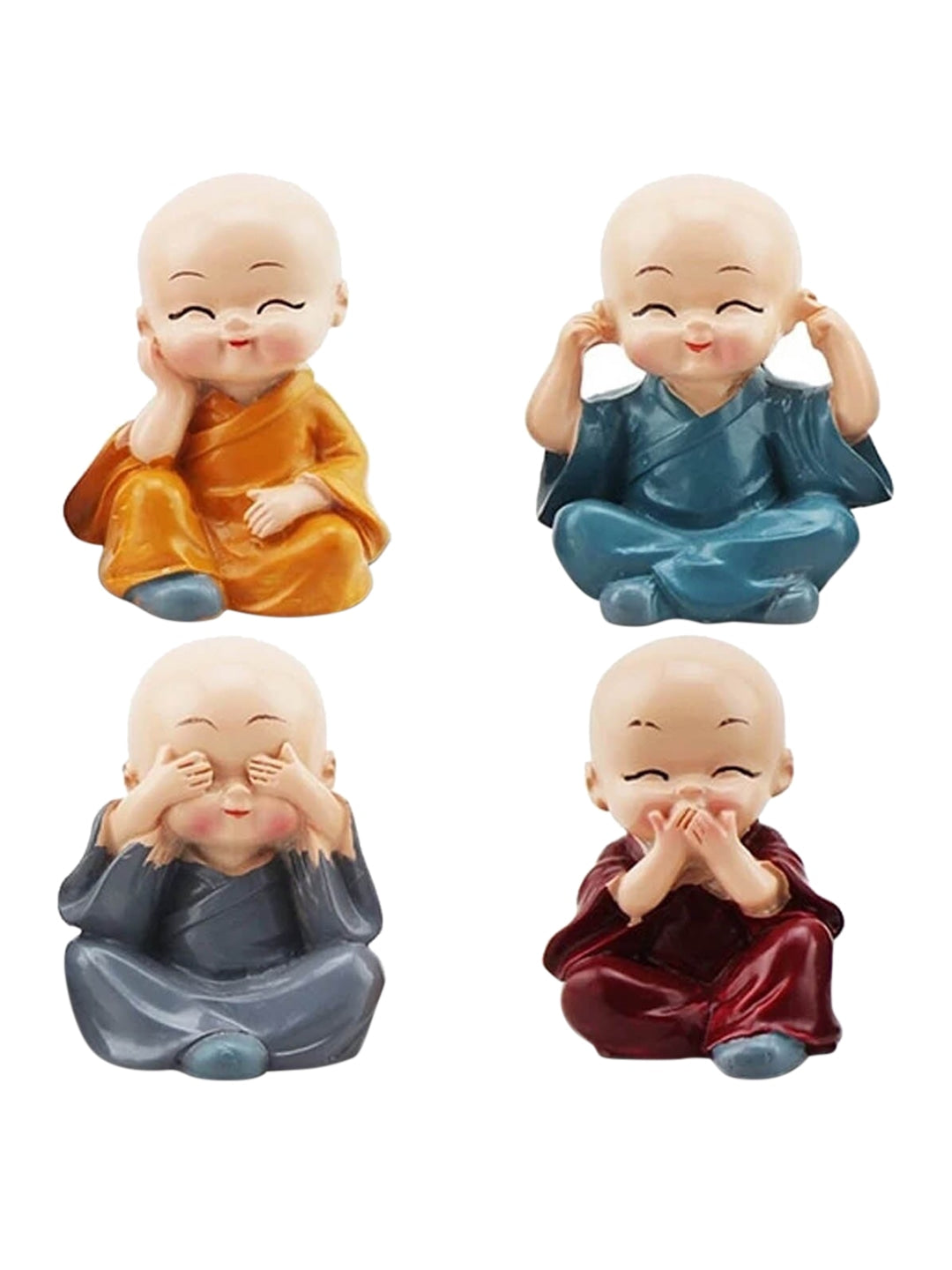 Buy | Set of 4 Decor Handcrafted Small Monk Buddha Idol Statue | Tied ...