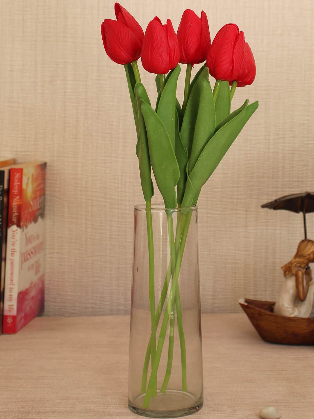 Buy | Set of 5 Red Decorative Artificial Tulip Flower Sticks With Glass ...