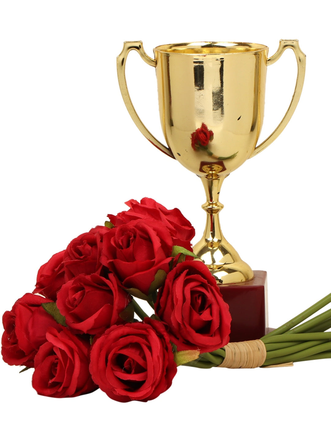 Buy | Artificial Scented Rose Bunch With Golden Trophy | TIED RIBBONS ...