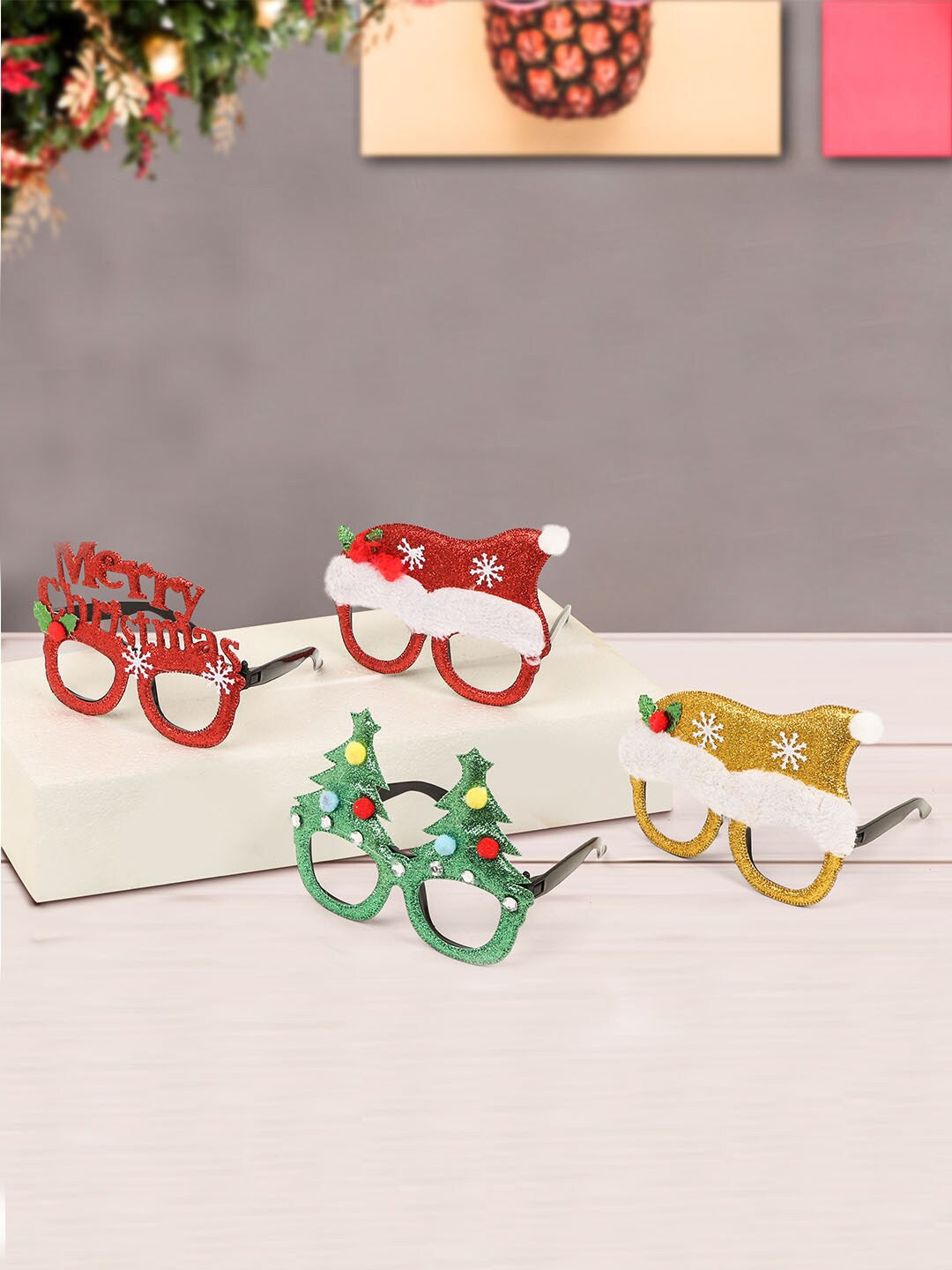 Buy | Set of 4 Red & Green Christmas Goggles | Tied Ribbons