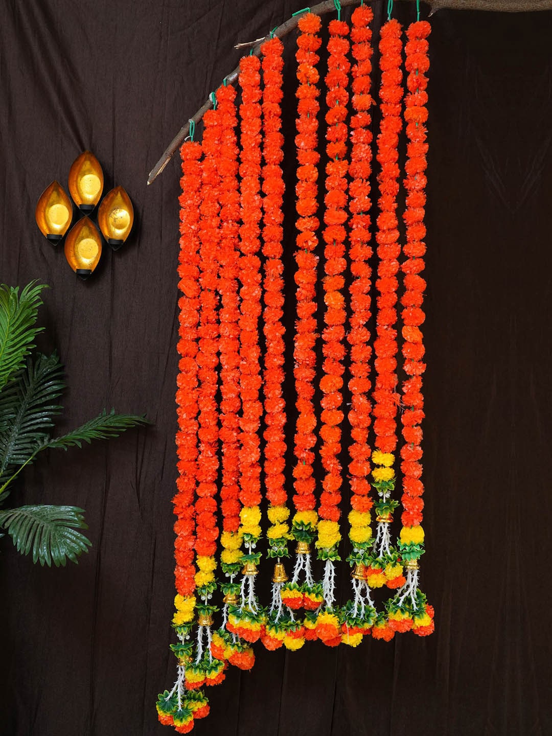 Buy | Orange 10 Pieces Marigold Hanging Garland | Tied Ribbons