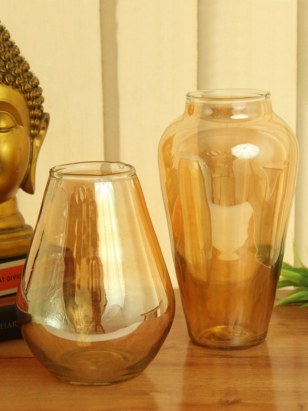 Buy | 2-Pcs Gold-Transparent Decorative Glass Vases | Tied Ribbons