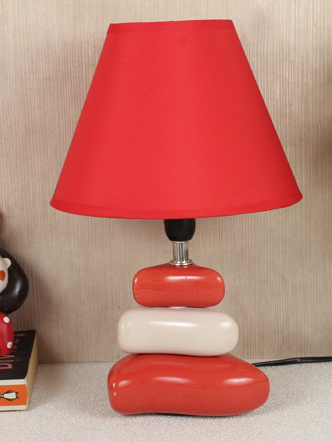 Buy | Red & Cream-Decorative Ceramic Base Table Lamp With Shade | Tied ...