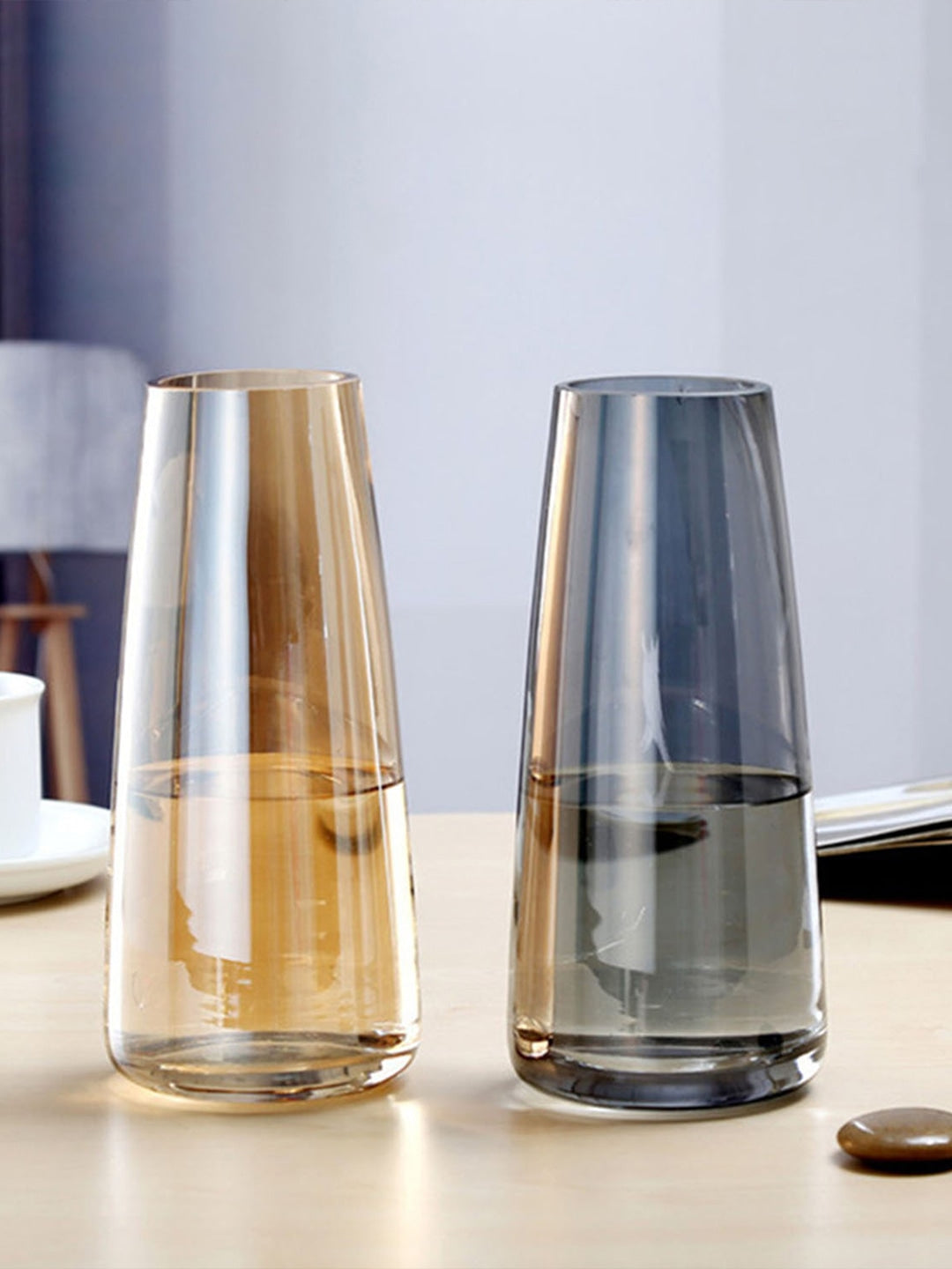 Buy | Set Of 2 Transparent Black & Gold Solid Glass Vases | Tied Ribbons