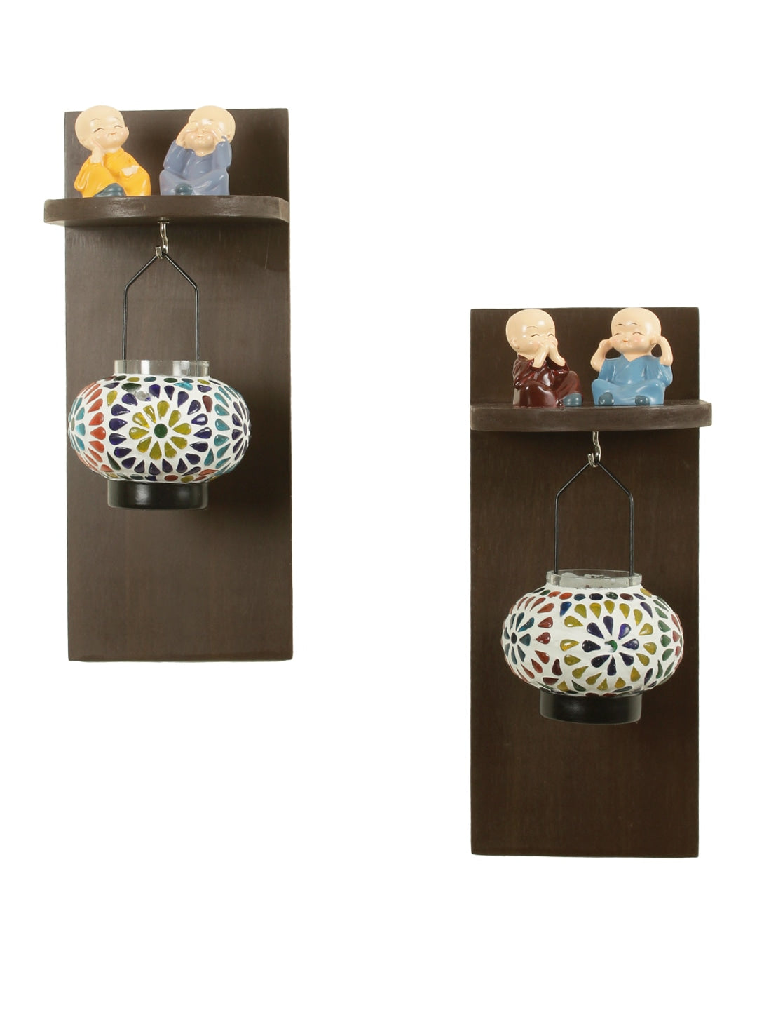 Buy | Set of 2 Brown and Blue Wall Shelf With Candle Holder and Buddha ...